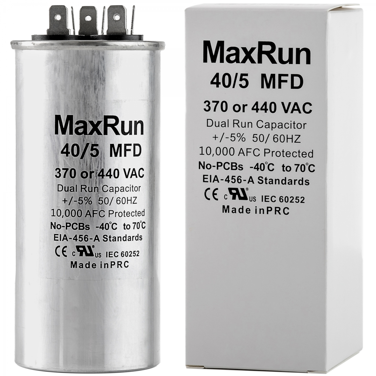 MaxRun 40/5 MFD 370 or 440 Volt Dual Capacitor - MaxRun Capacitors