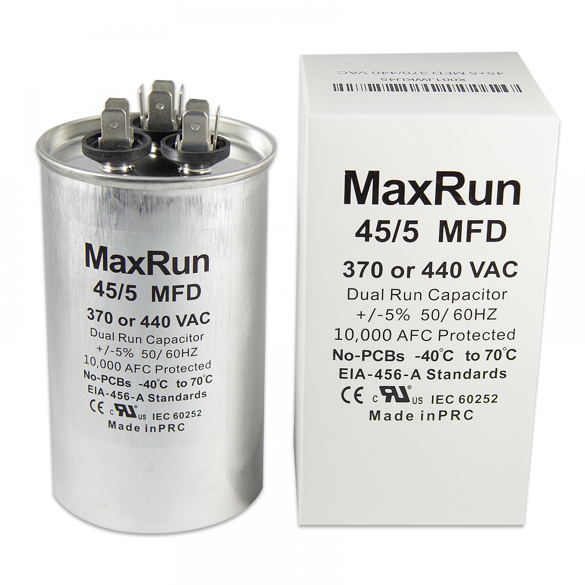 MaxRun 45/5 MFD 370 or 440 Volt Dual Capacitor - MaxRun Capacitors